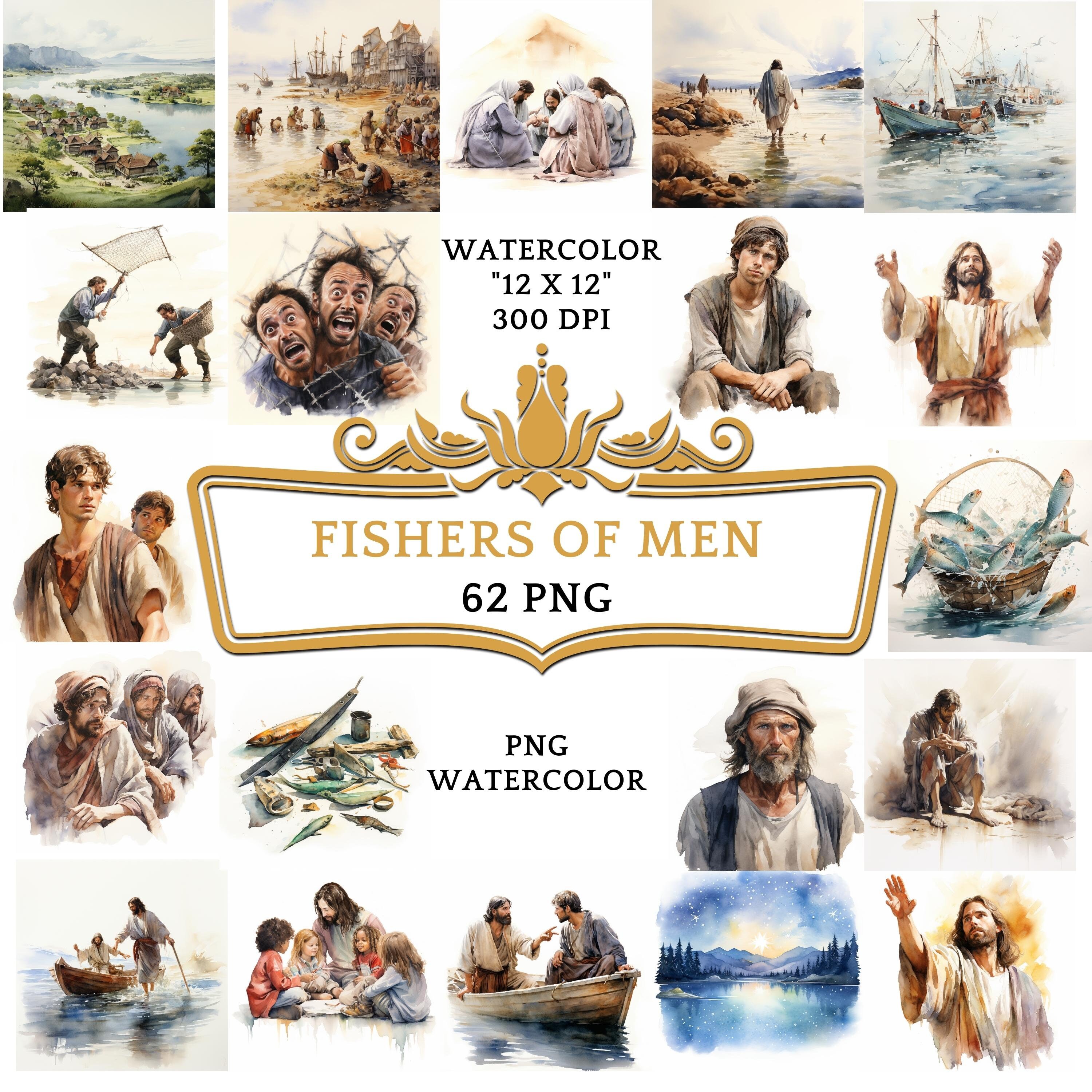 62 PNG Watercolor Fishers of Men Clipart, Christian Religious Bible ...