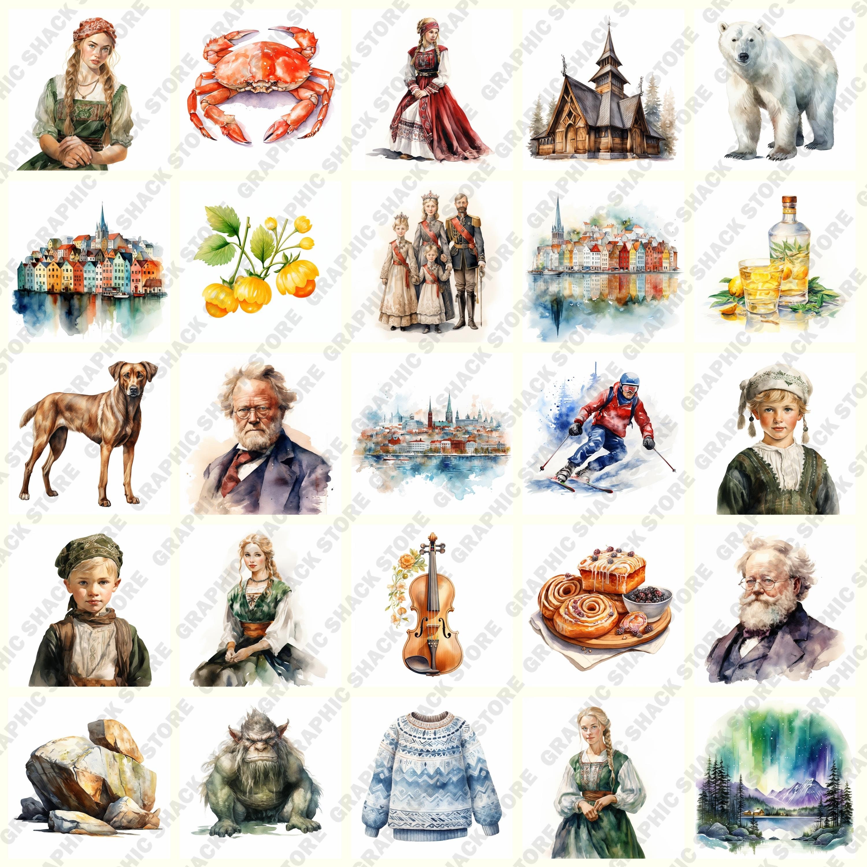 98 Watercolor Norway PNG Clipart Bundle, Norway Summer Travel, Landmark ...
