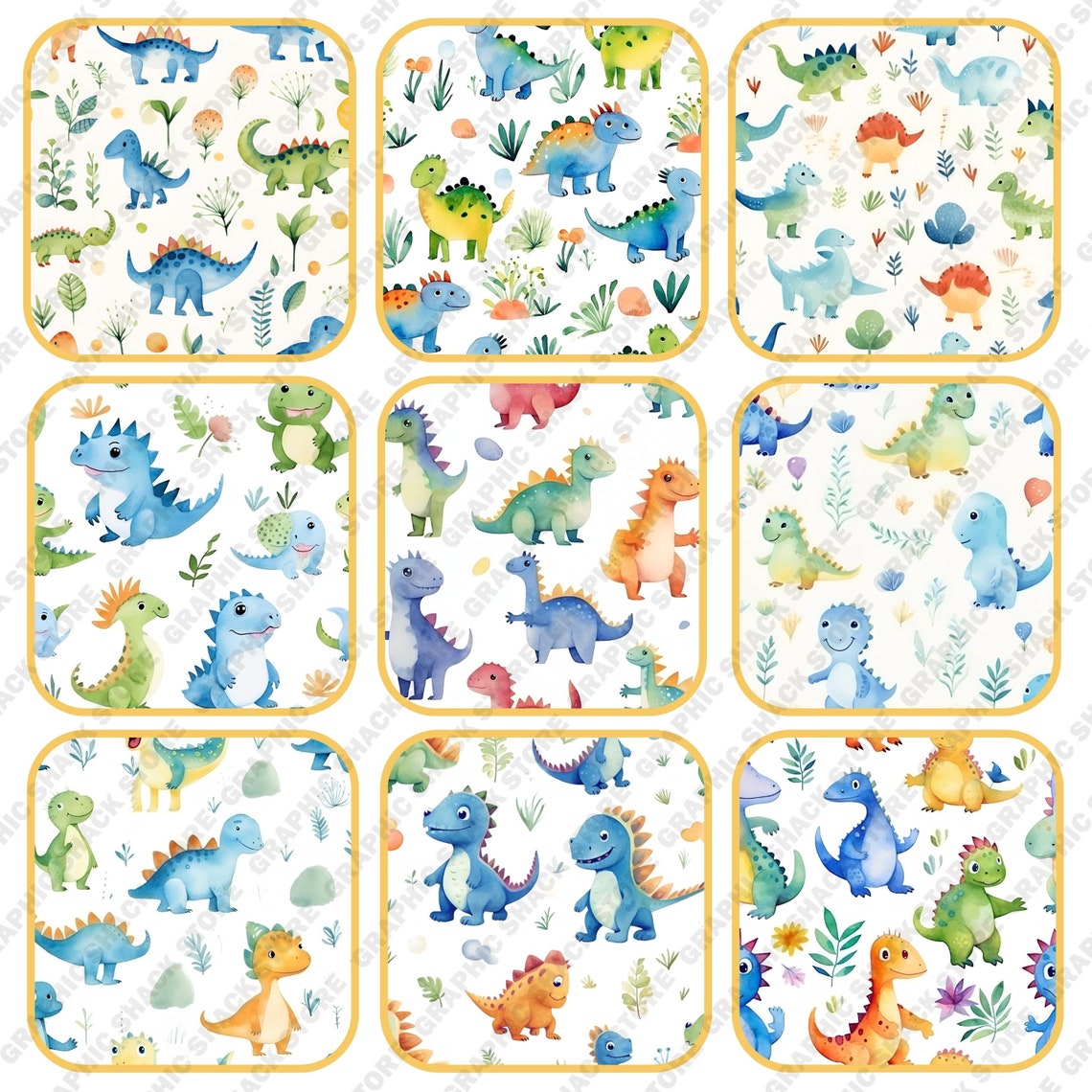 Adorable Baby Dino Patterns: 100 Seamless Dinosaur-themed Digital ...
