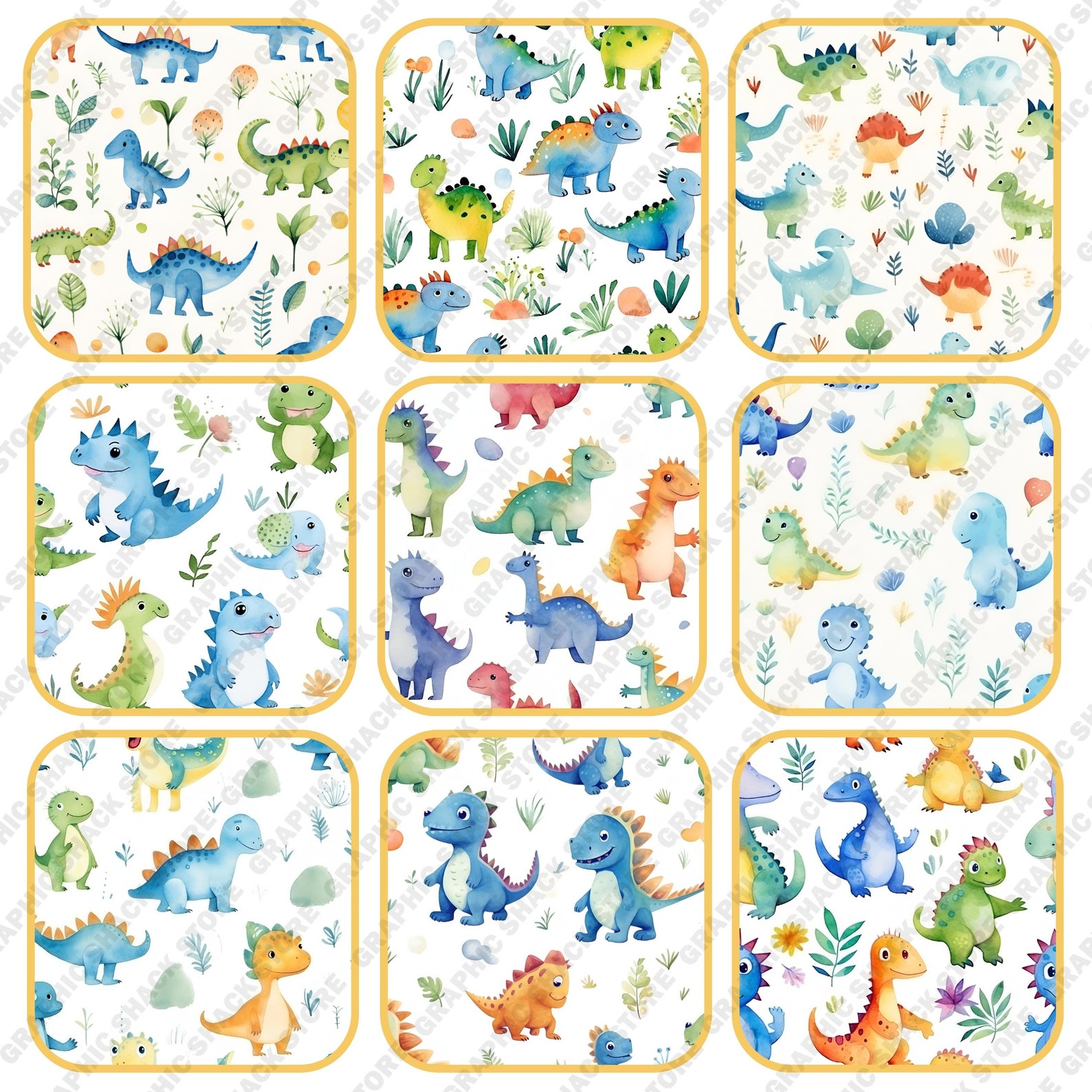 Adorable Baby Dino Patterns: 100 Seamless Dinosaur-themed Digital ...