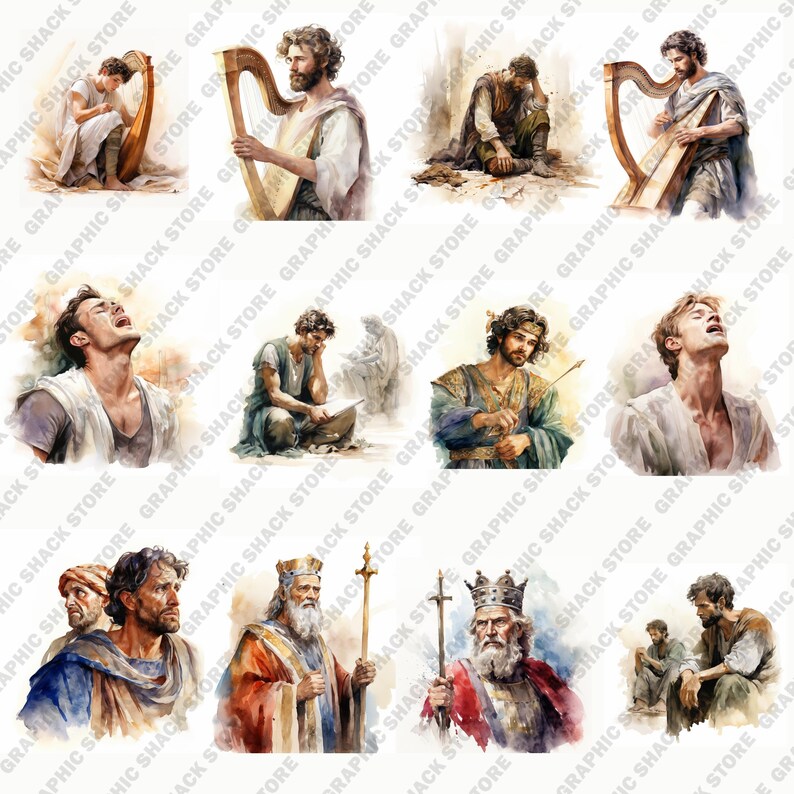 52 PNG Watercolor David and Jonathan Clip Art Christian Religious Bible ...