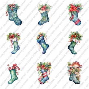 65 Watercolor Christmas Socks Clipart PNG Bundle | Christmas Stocking ...