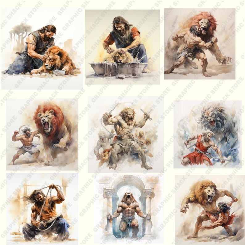 71 Watercolor PNG Samson and Delilah Clip Art Christian Religious Bible ...