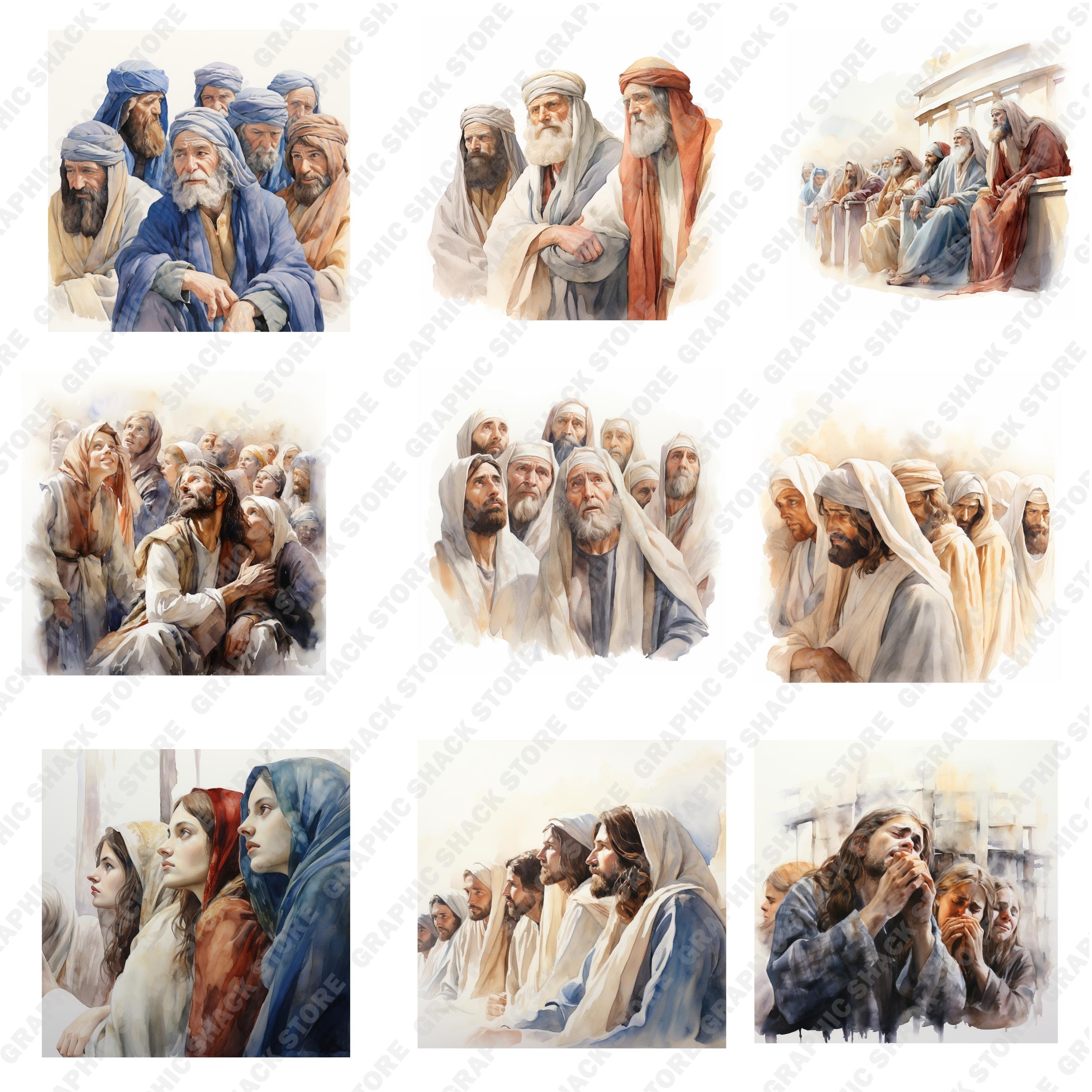 54 Watercolor Jesus and the Sinful Woman Clipart, Christian Religious ...