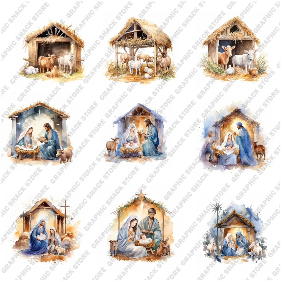 58 PNG Watercolor Nativity Scene Clipart | Manger Scene Clipart Bundle ...