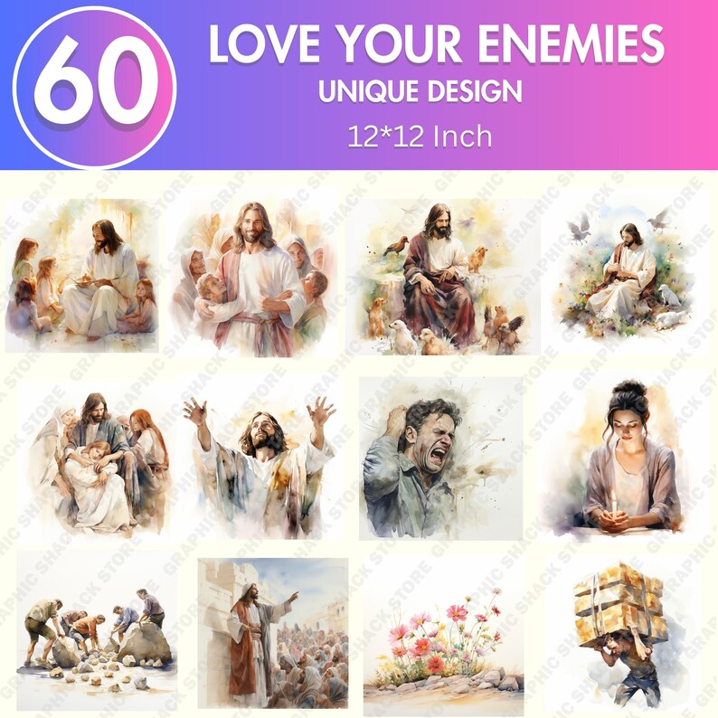 60 Watercolor Love Your Enemies Clipart Christian Religious Bible Based ...