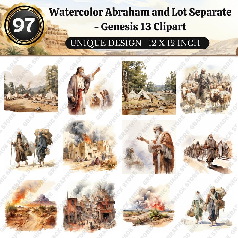 97 Watercolor Cliparts of Abraham and Lot's Separation Clipart- Genesis ...