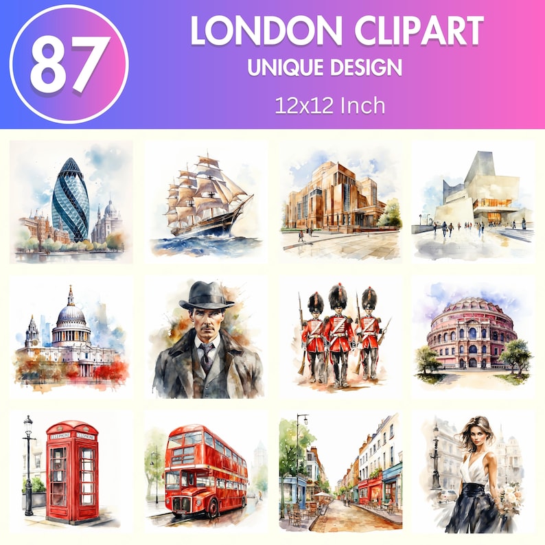 87 Watercolor London Clipart PNG Bundle | Londoner Landmarks, Travel ...
