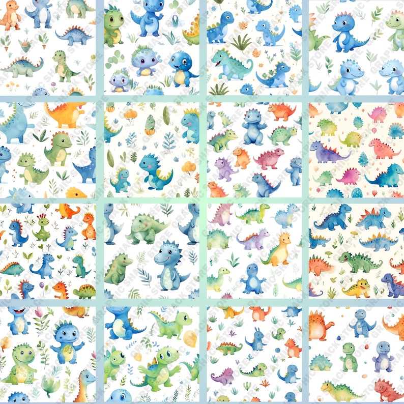 Adorable Baby Dino Patterns: 100 Seamless Dinosaur-themed Digital ...