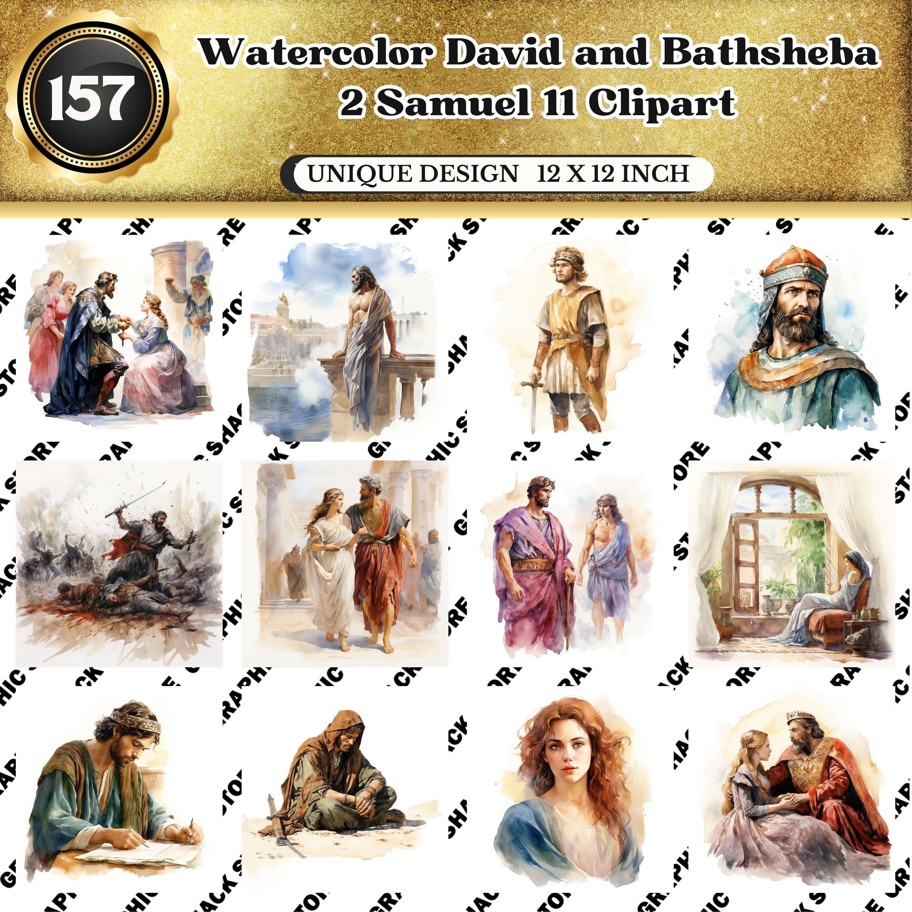 157 Watercolor Cliparts of David and Bathsheba PNG - 2 Samuel 11 ...