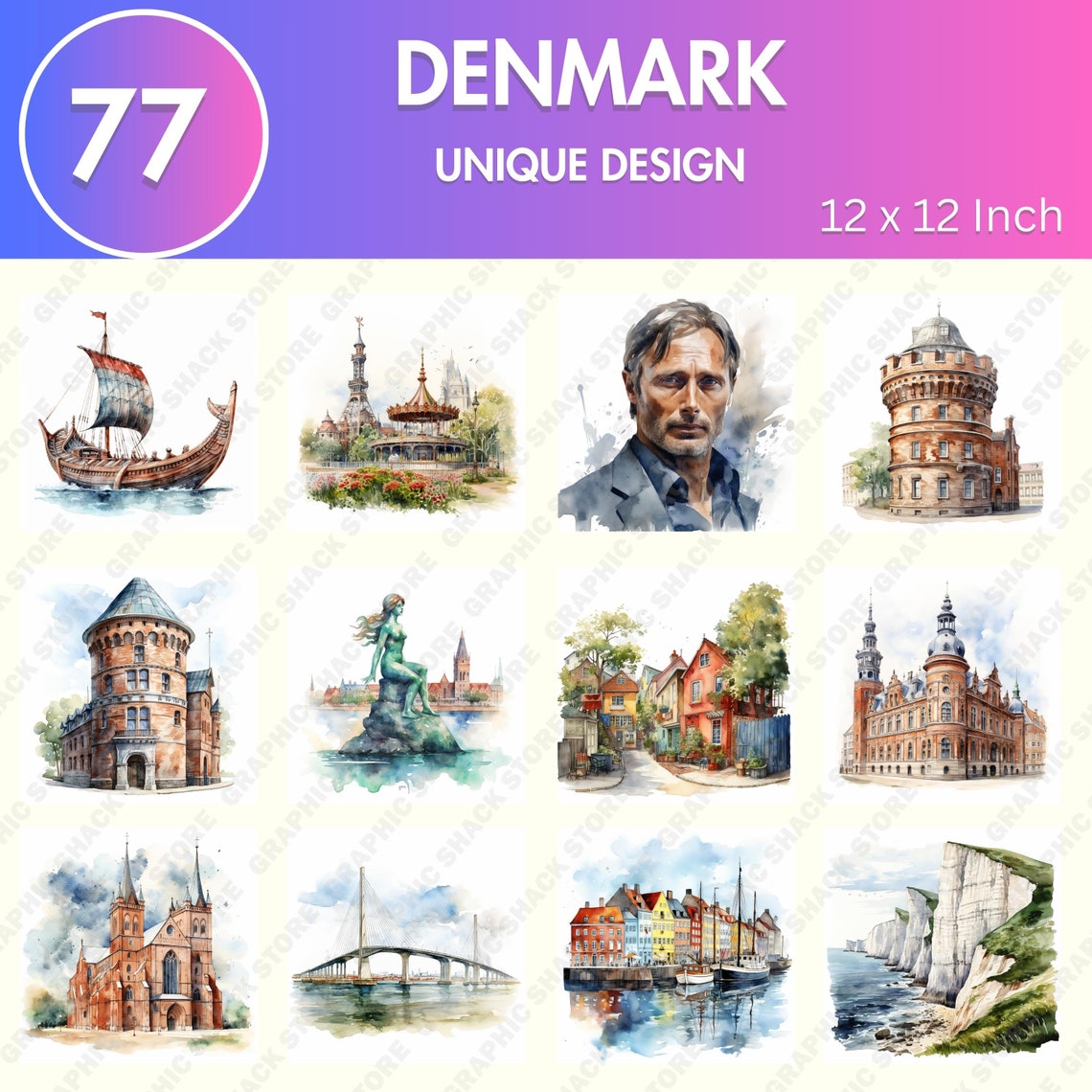 77 Watercolor Denmark PNG Clipart Bundle, Denmark Summer Travel ...