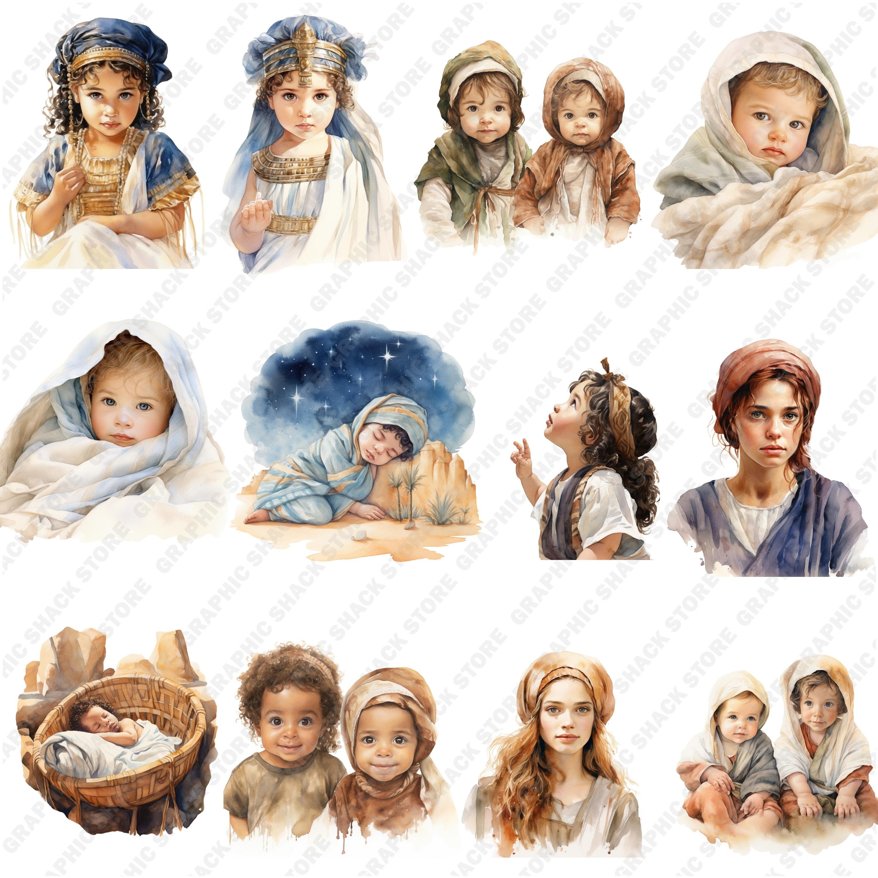 81 Watercolor Moses is Born Clip Art Christian Religious Bible Based ...