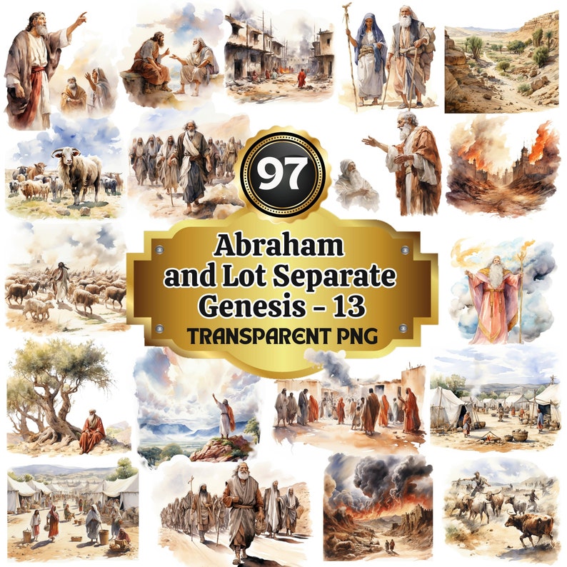 97 Watercolor Cliparts of Abraham and Lot's Separation Clipart- Genesis ...