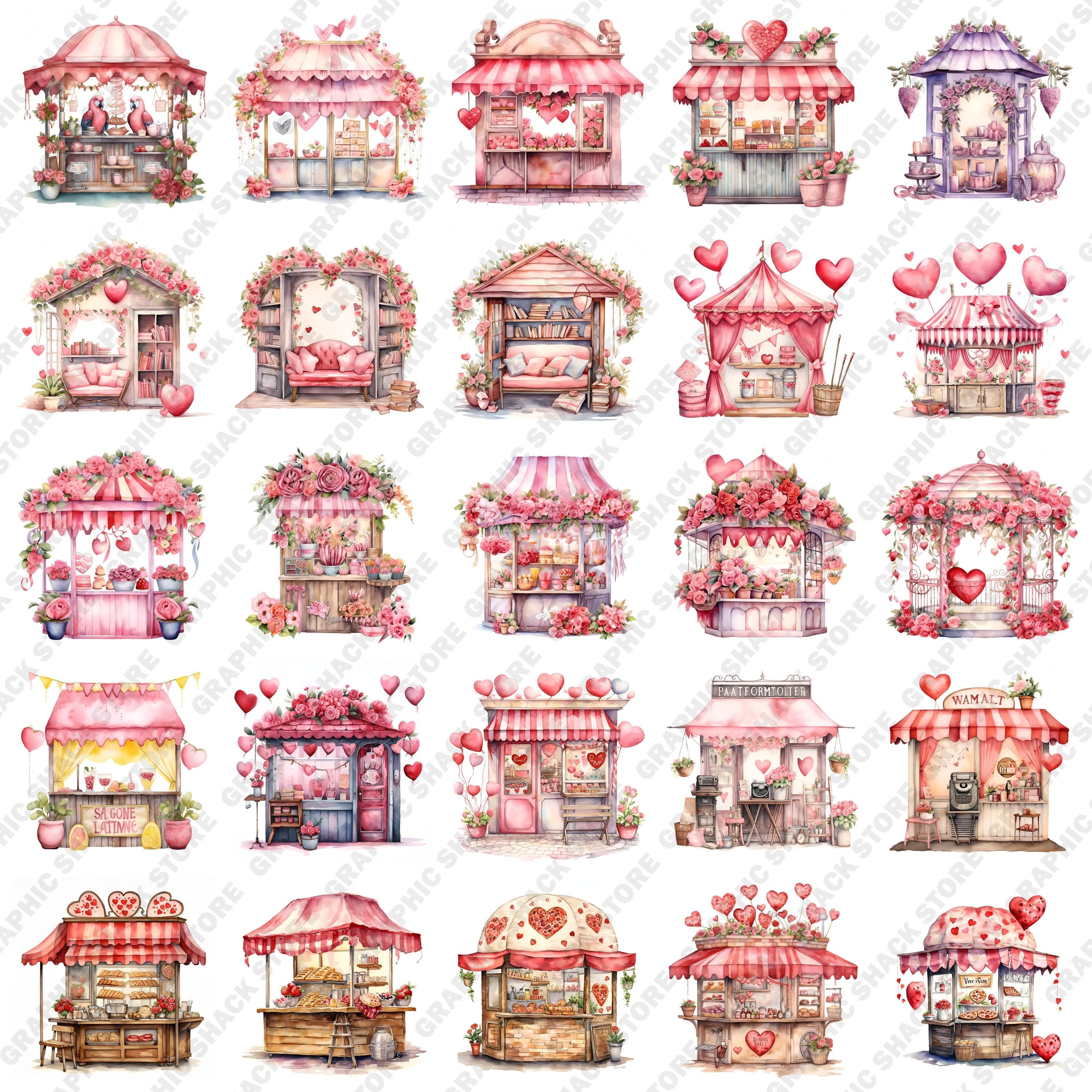 146 Watercolor Valentine Booths Clipart - Love Stands PNG Collection ...