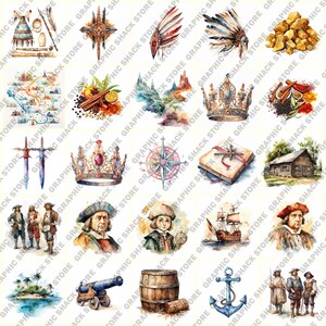 140 Watercolor Columbus Day Clipart Bundle Set | Discovery of America ...