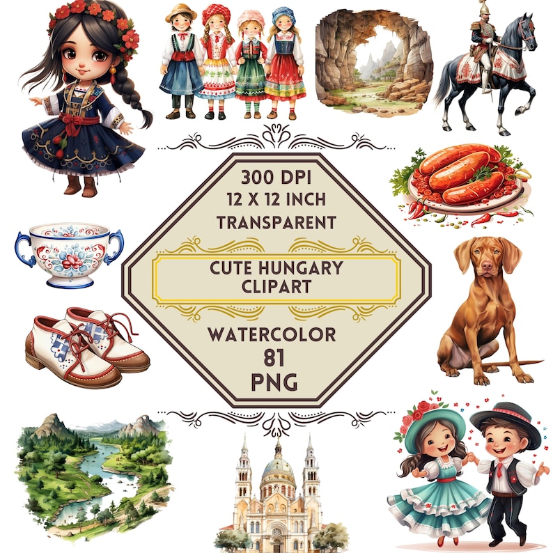 81 Cute Hungary Clipart Illustration PNG Bundle, Hungary Summer Travel ...