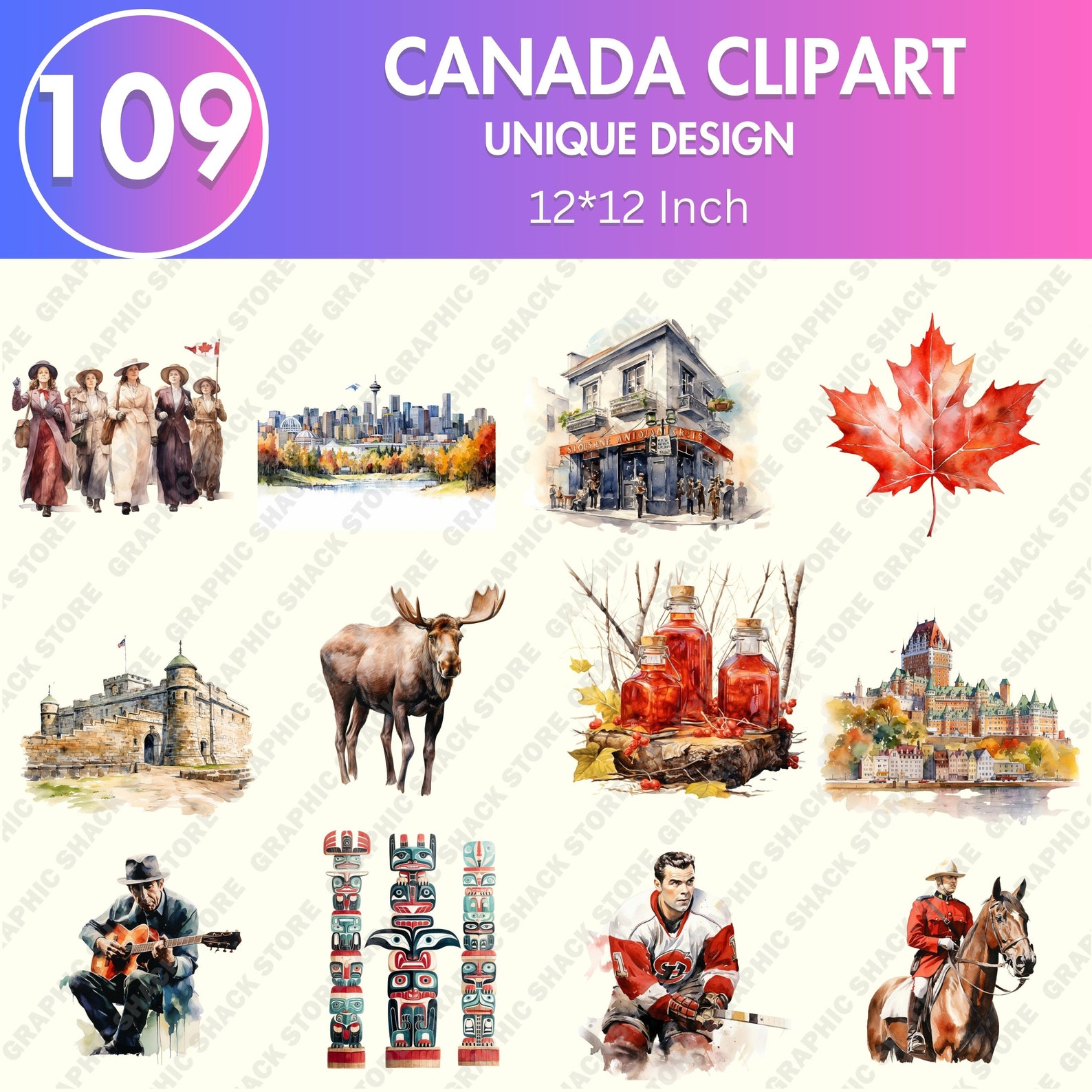109 Watercolor Canada PNG Clipart Bundle, Canadian Summer Travel ...