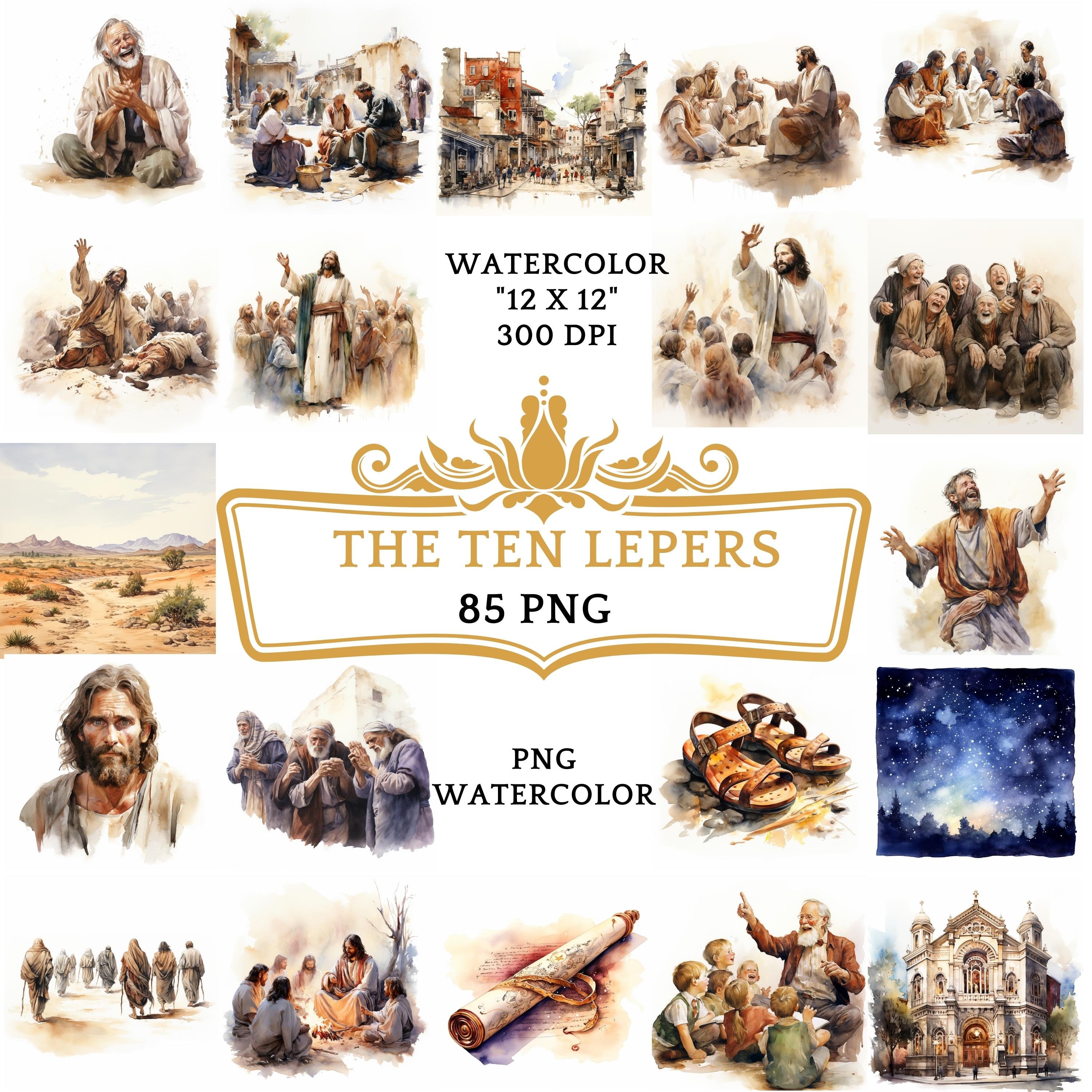 85 Watercolor the Ten Lepers Clipart Christian Religious Bible Based ...