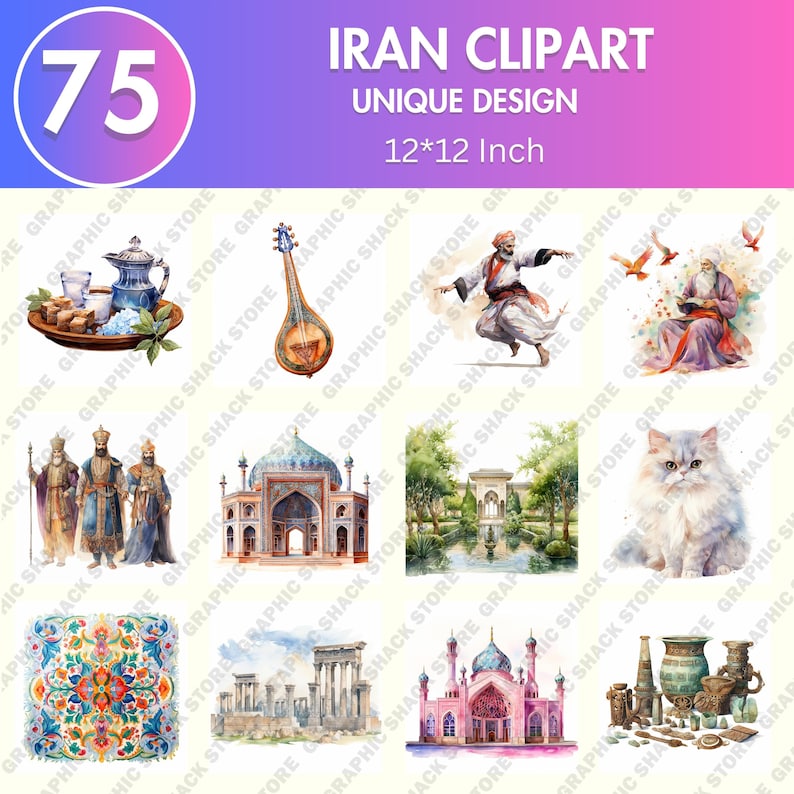 75 Watercolor Iran PNG Clipart Bundle, Iran Cultural Travel, Persian ...