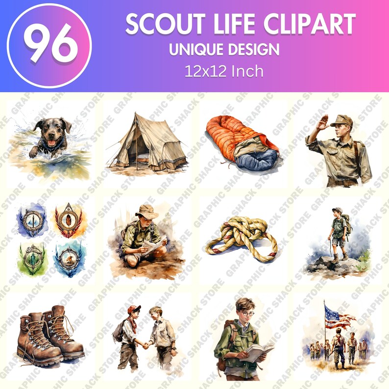 96 Watercolor Scout Life Clipart Boy & Girl Scout PNG Clipart, Camping ...