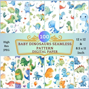 Adorable Baby Dino Patterns: 100 Seamless Dinosaur-themed Digital ...