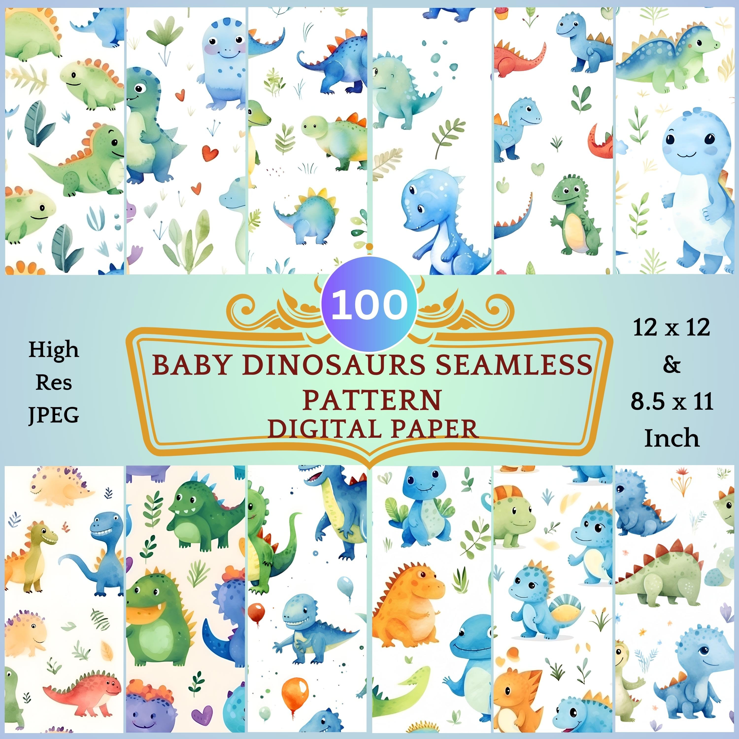 Adorable Baby Dino Patterns: 100 Seamless Dinosaur-themed Digital ...