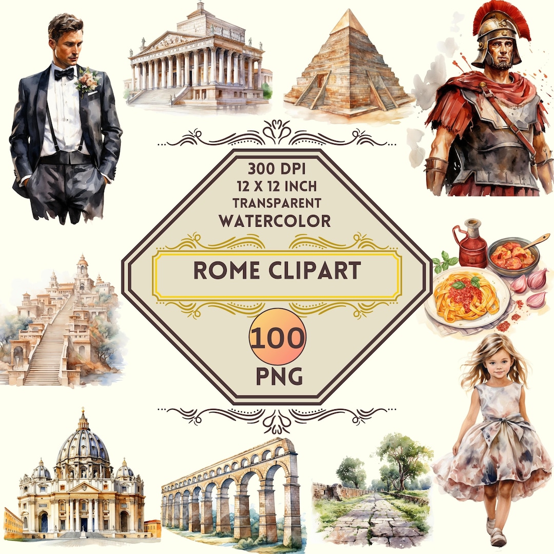 100 Watercolor Rome PNG Clipart Bundle, Rome Summer Travel, Landmark ...