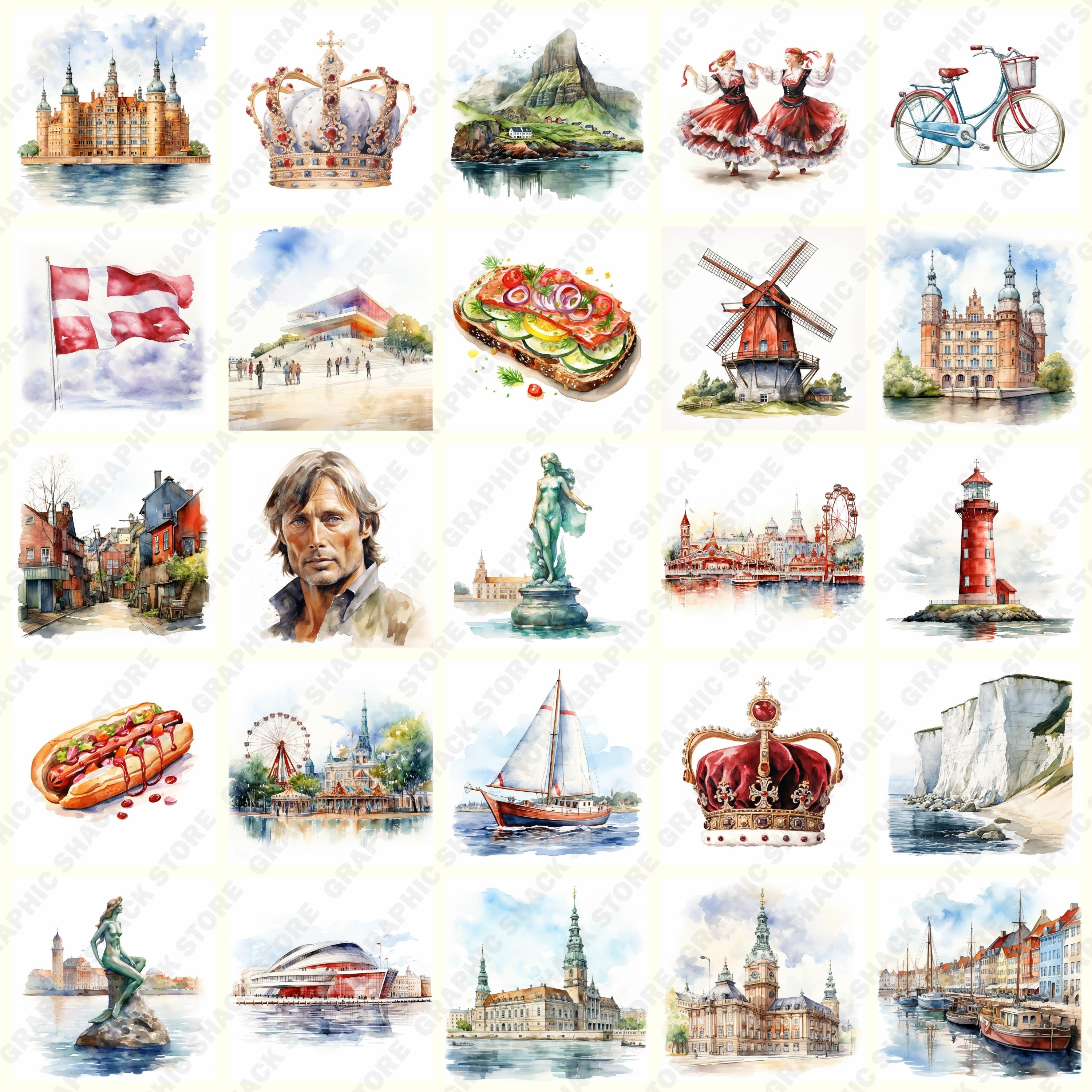 77 Watercolor Denmark PNG Clipart Bundle, Denmark Summer Travel ...