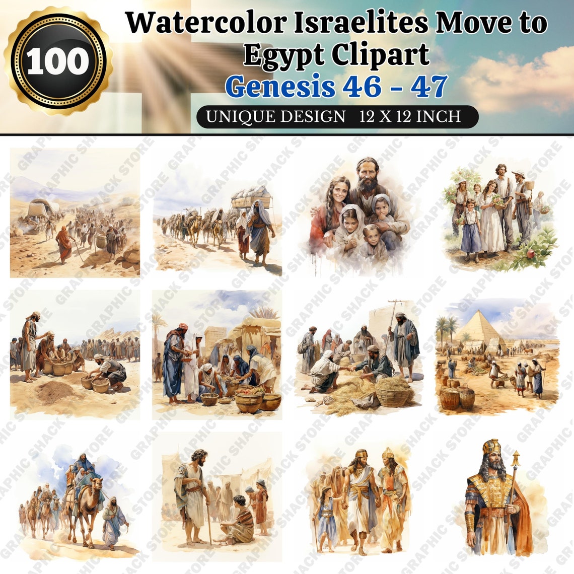 100 Watercolor Cliparts of Israelites Moving to Egypt Genesis 46-47 ...