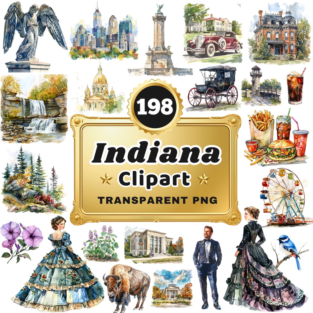198 Watercolor Indiana PNG Clipart, Hoosier Heartland the Vibrant State ...