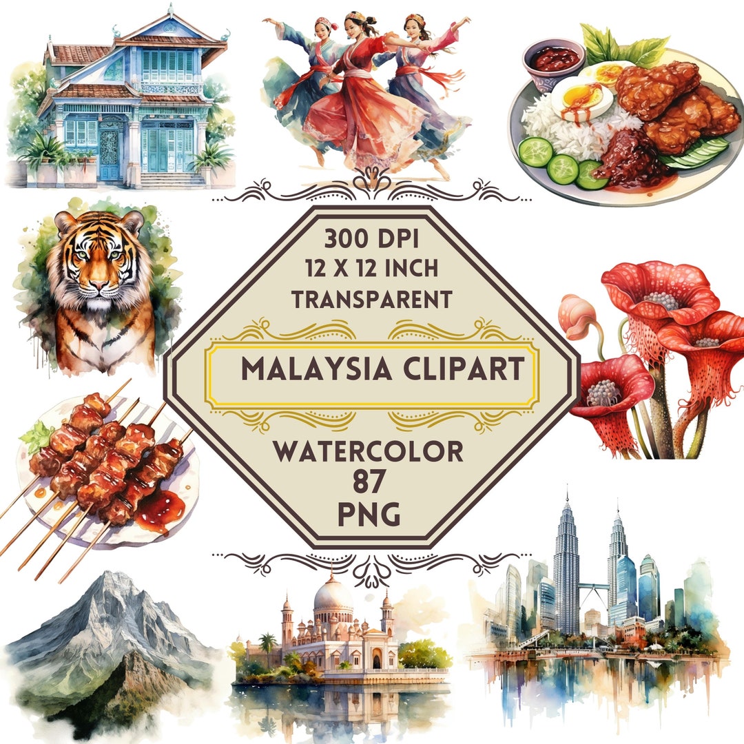 87 Watercolor Malaysia PNG Clipart Bundle, Kuala Lumpur Skyline ...