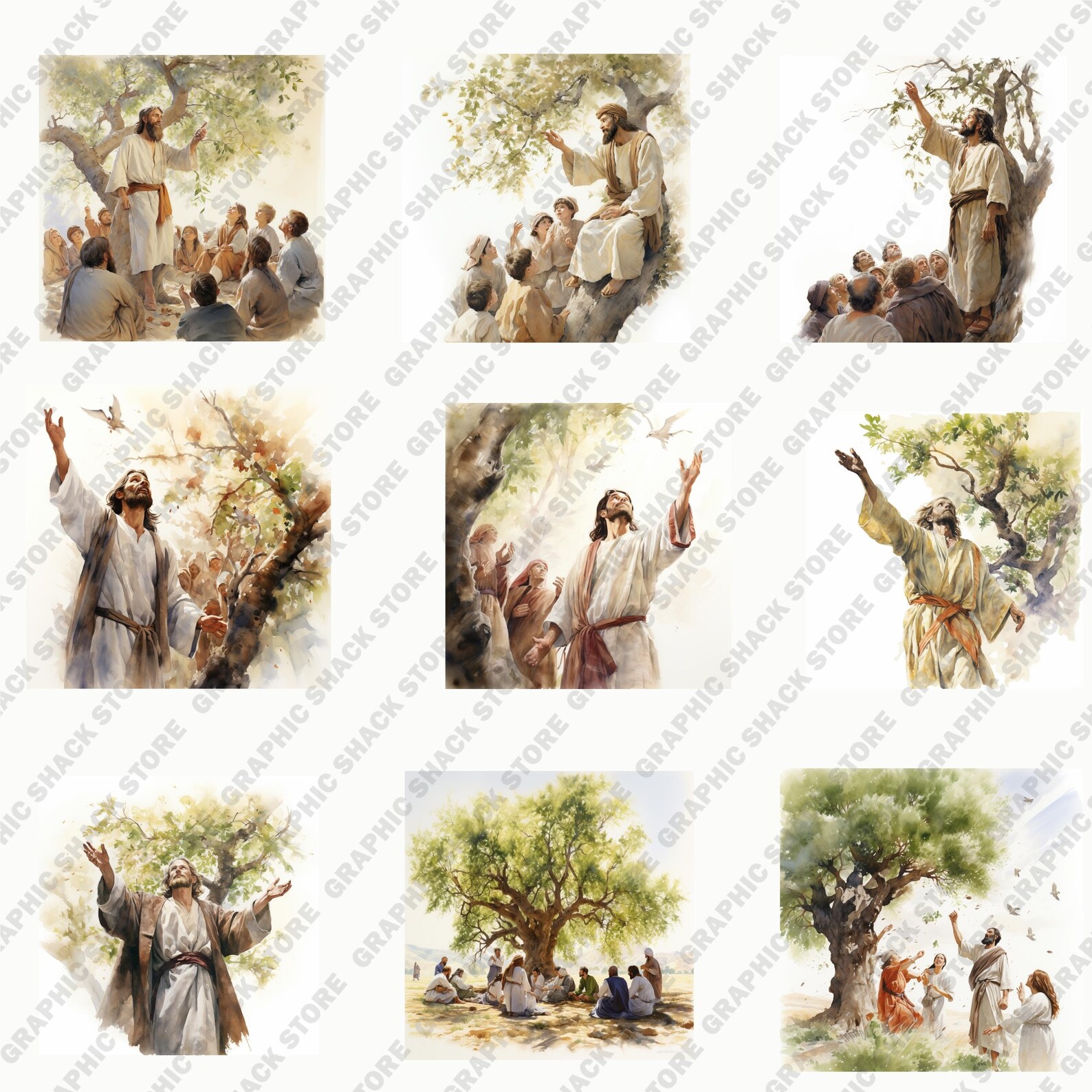 68 Watercolor Zaccheus Clip Art Christian Religious Bible Based Story ...