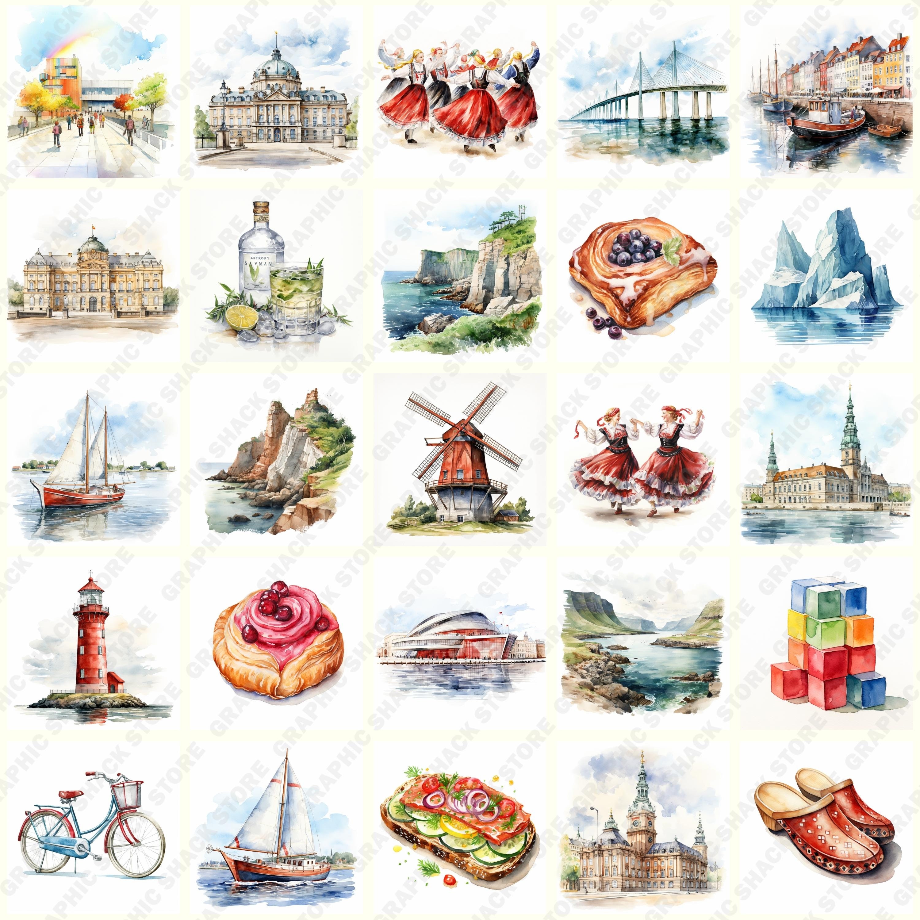 77 Watercolor Denmark PNG Clipart Bundle, Denmark Summer Travel ...