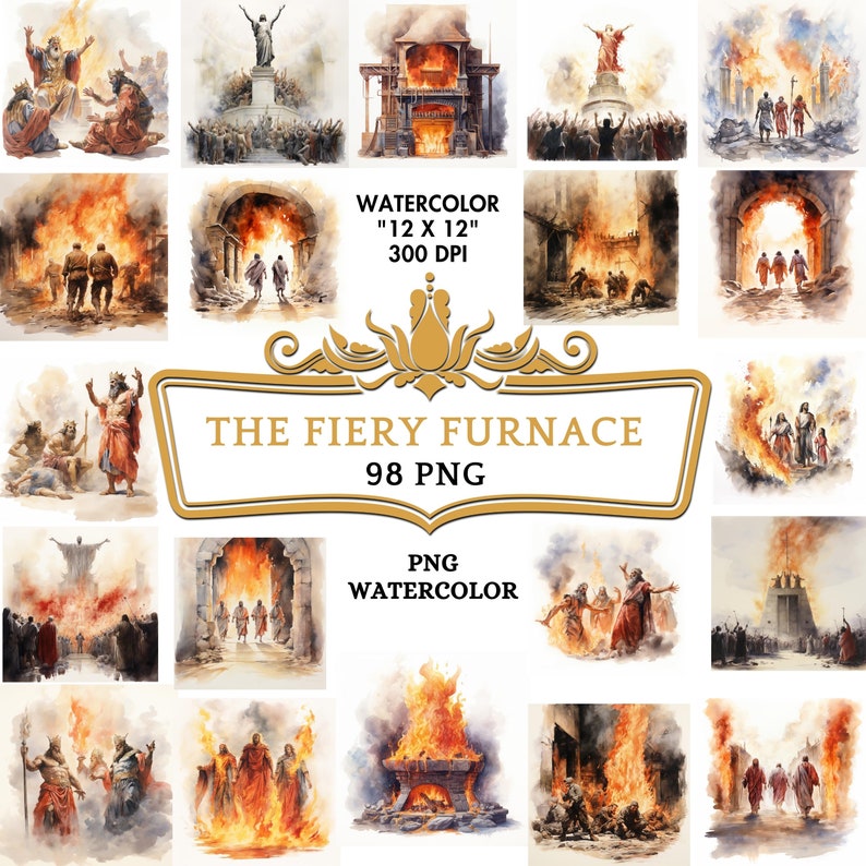 98 Watercolor the Fiery Furnace Clip Art Christian Religious Bible ...