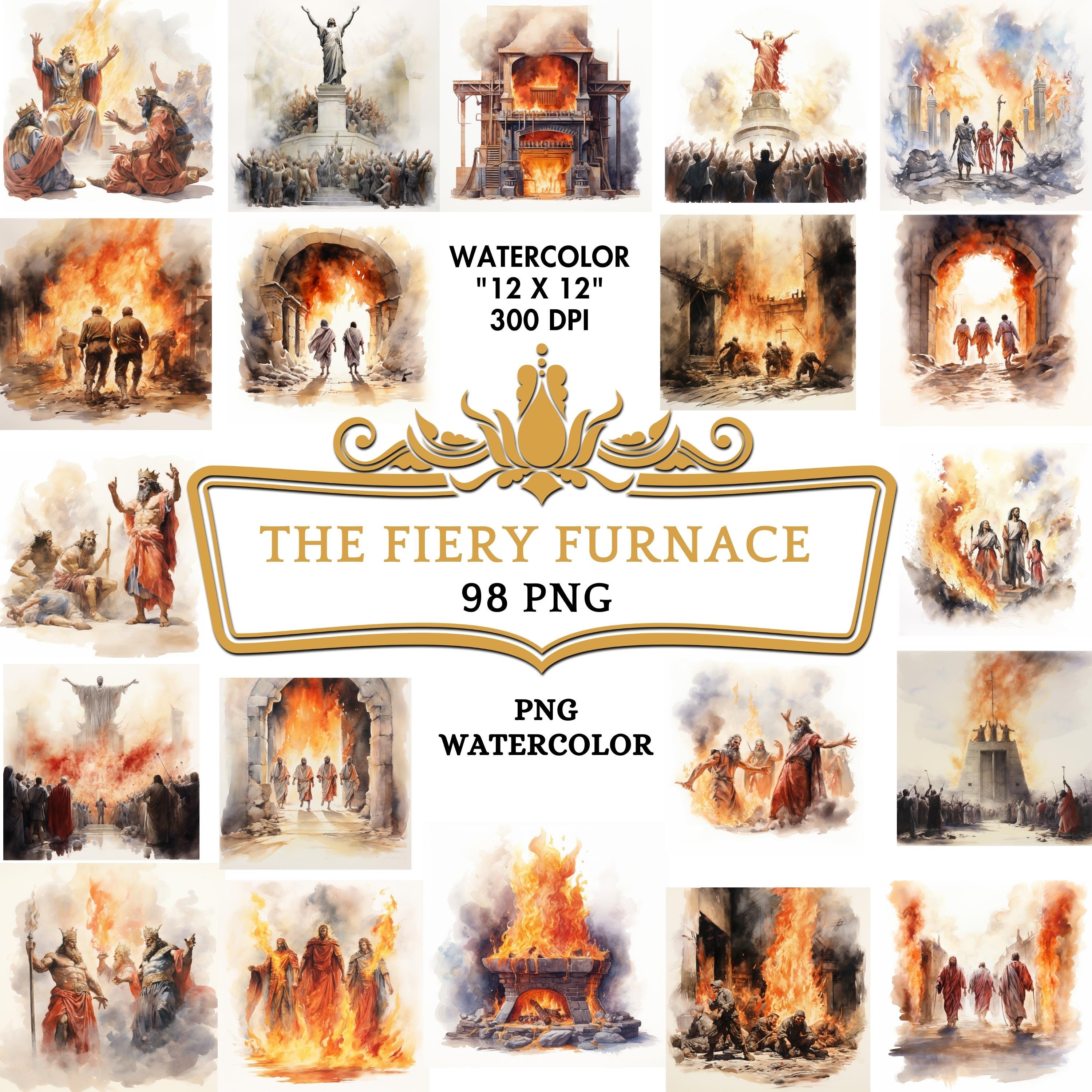 98 Watercolor the Fiery Furnace Clip Art Christian Religious Bible ...
