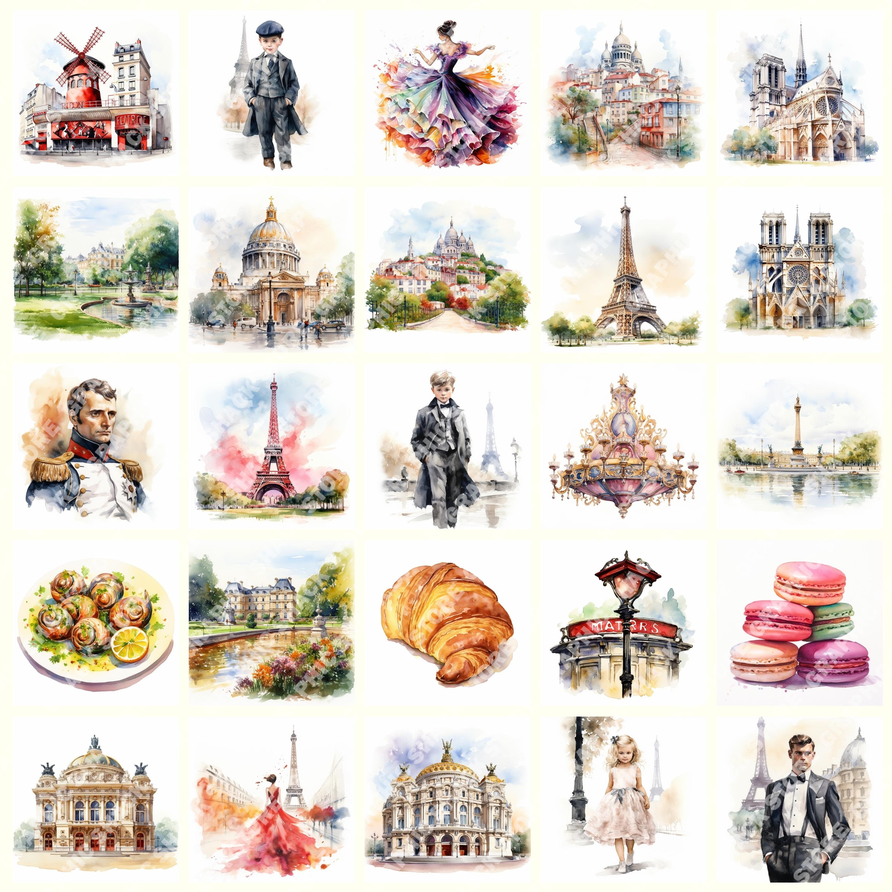 111 Watercolor Paris PNG Clipart Bundle, Paris Summer Travel, Landmark ...