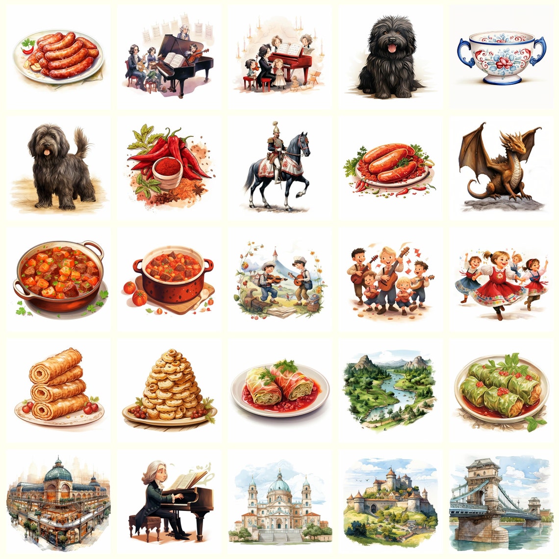 81 Cute Hungary Clipart Illustration PNG Bundle, Hungary Summer Travel ...