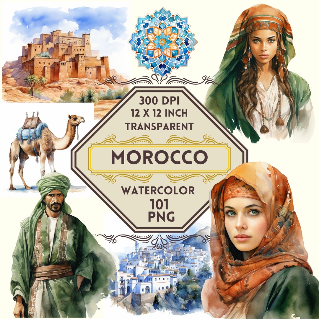 101 Watercolor Morocco PNG Clipart Bundle, Morocco Summer Travel, Landmark Clip Art, North ...