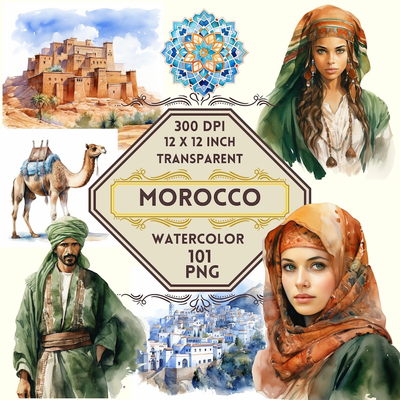 101 Watercolor Morocco PNG Clipart Bundle, Morocco Summer Travel ...