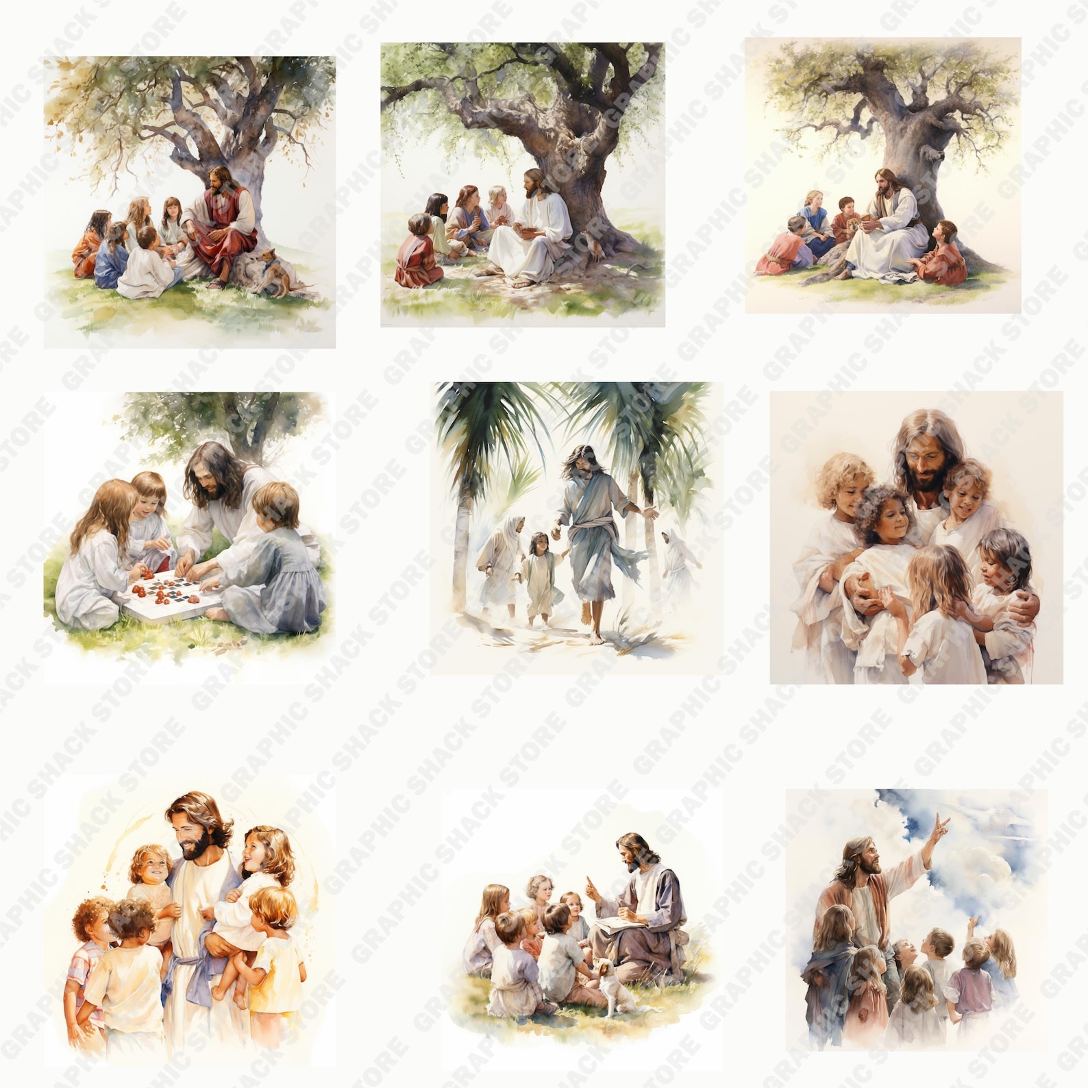 48 PNG Watercolor Jesus Loves Children Clip Art Christian Religious ...