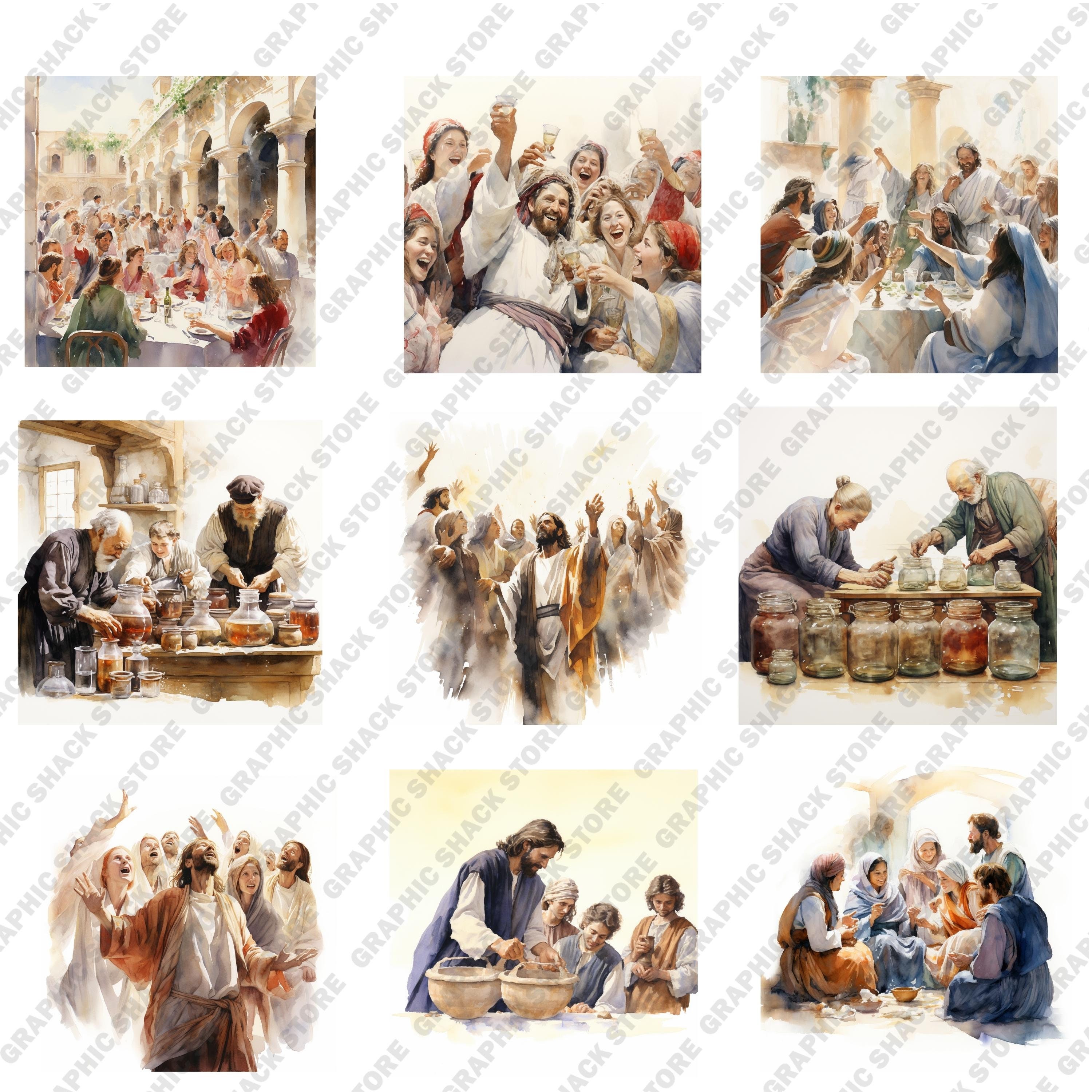 77 Watercolor Jesus Turns Water Into Wine Clipart |christian Religious ...