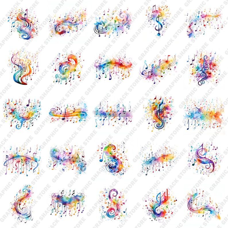 88 Watercolor Music Notes Clipart, Melodic Harmony: Artistic Treble ...