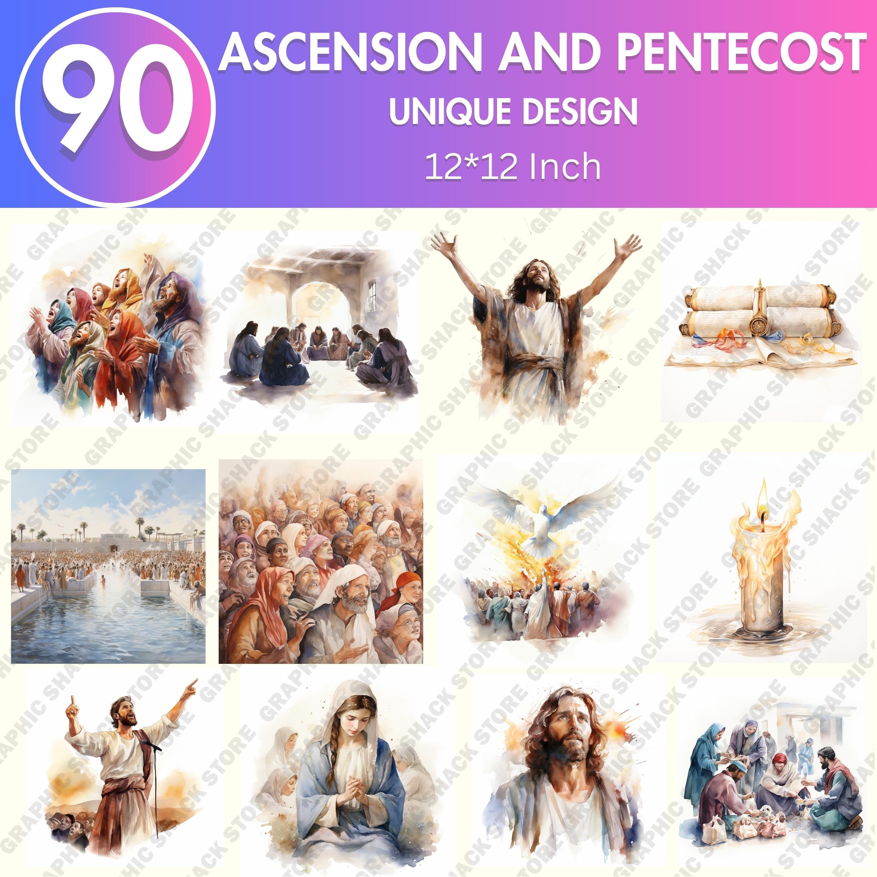90 Watercolor Ascension and Pentecost Clipart Christian Religious Bible ...