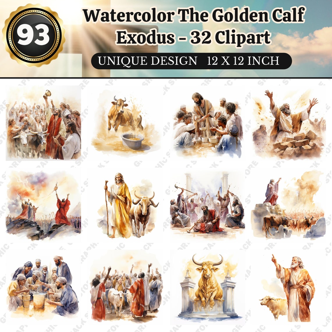 93 Watercolor Cliparts of the Golden Calf Exodus 32, Iconic Tales ...