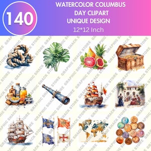 140 Watercolor Columbus Day Clipart Bundle Set | Discovery of America ...