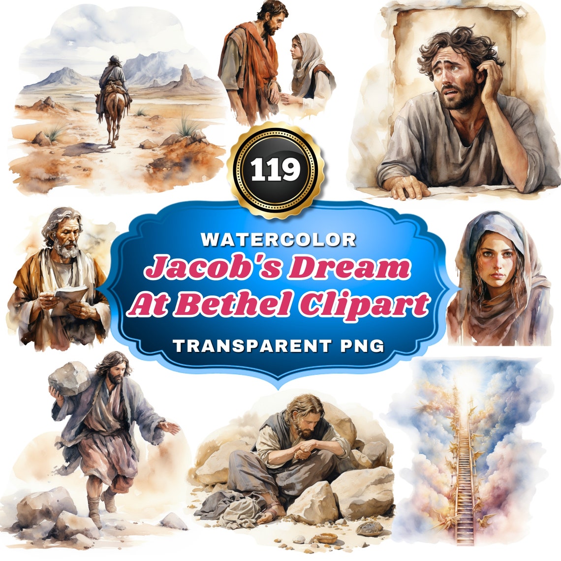 119 Watercolor Jacob's Dream at Bethel PNG Clipart, Vision at Bethel ...
