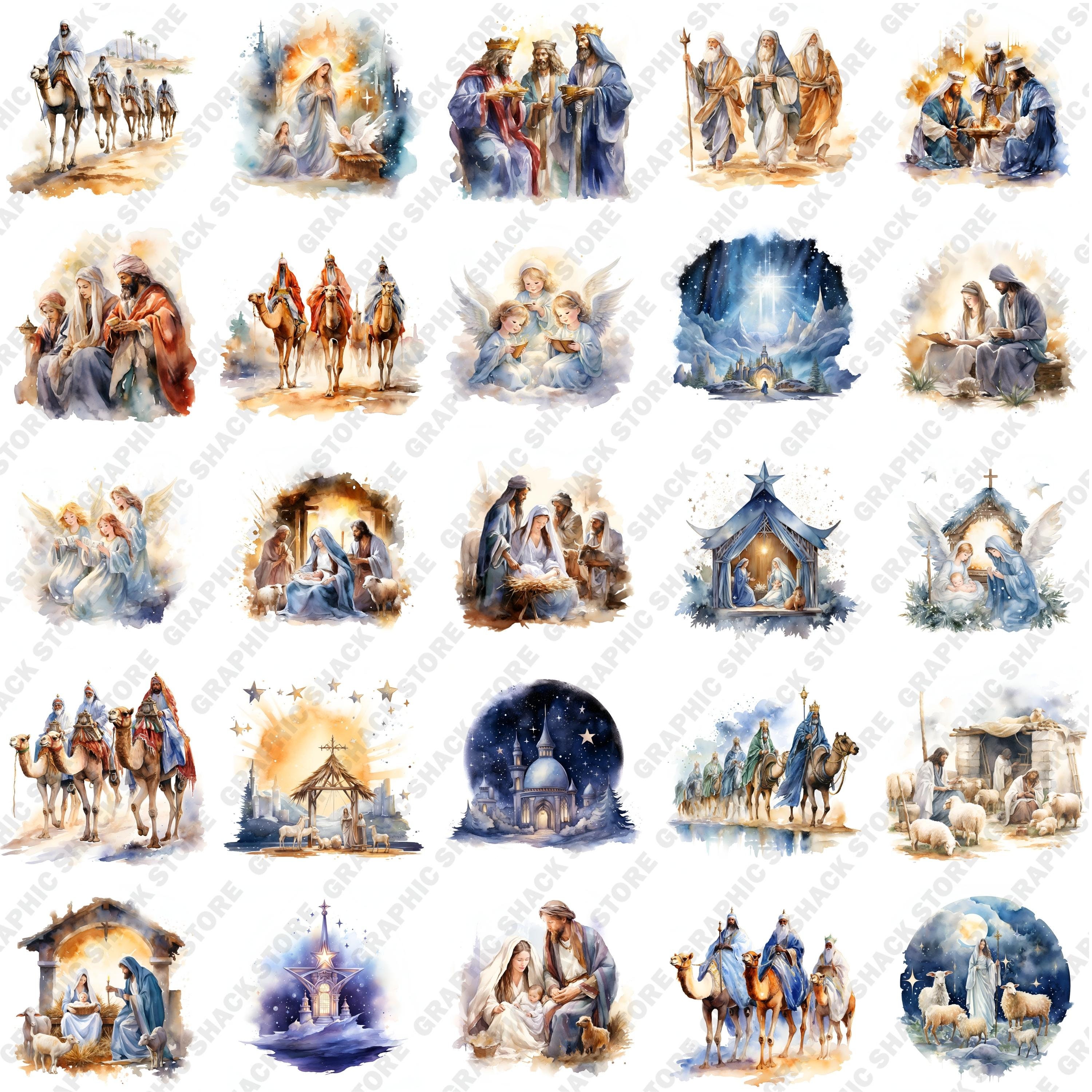 135 Watercolor Nativity Scene Cliparts - Holy Night PNG: Serene and ...