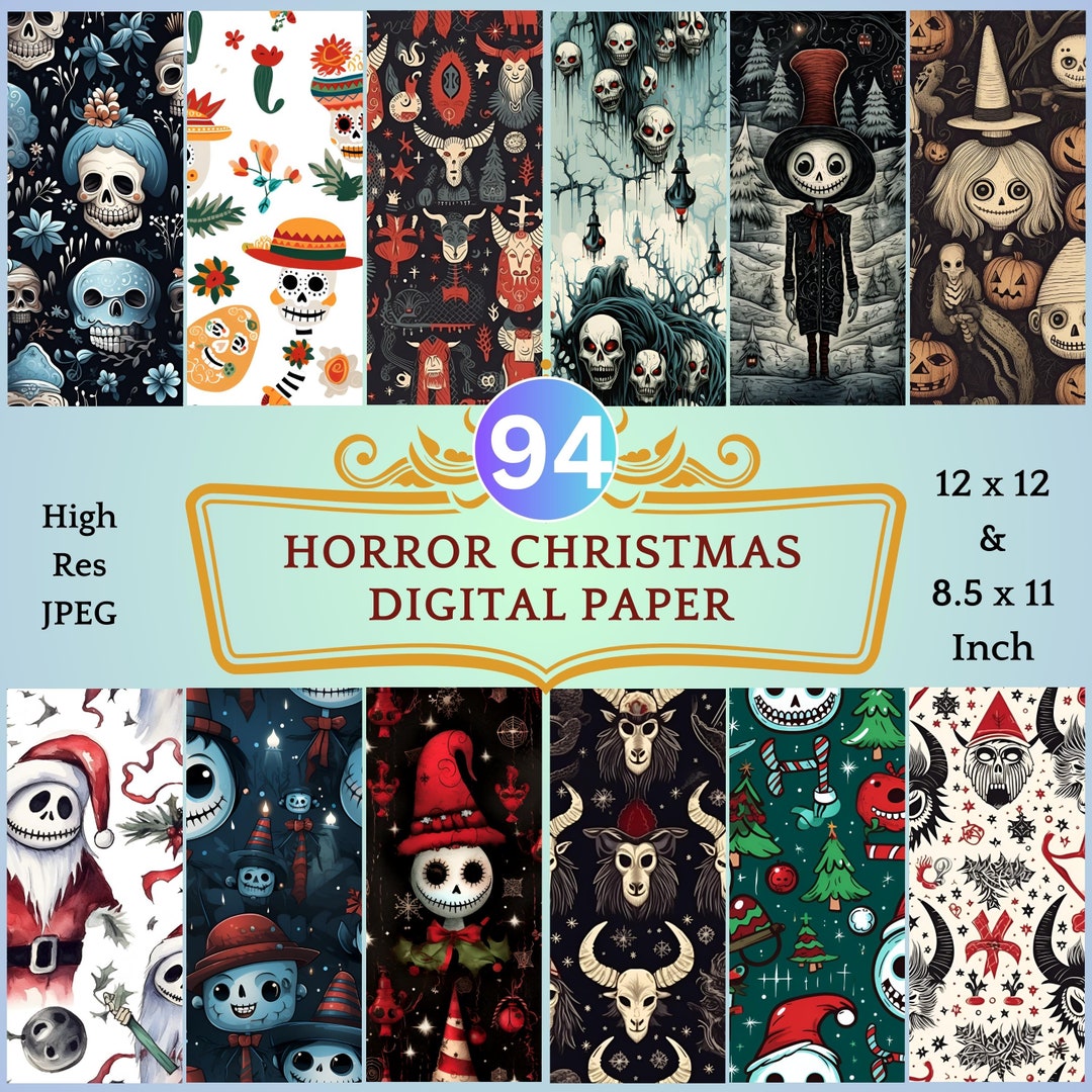 94 Horror Christmas Digital Paper | Spooky Holiday Ephemera for Xmas ...