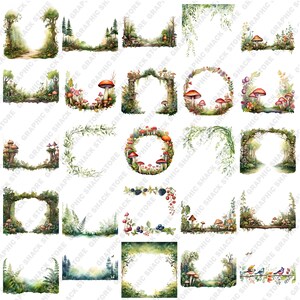 93 Enchanted Woodland Watercolor Borders Clipart - Forest-themed Edge ...