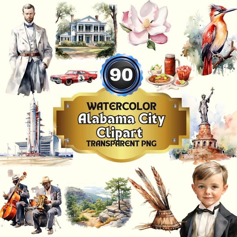 90 Watercolor Alabama Clipart Bundle Printable Alabama PNG - Etsy